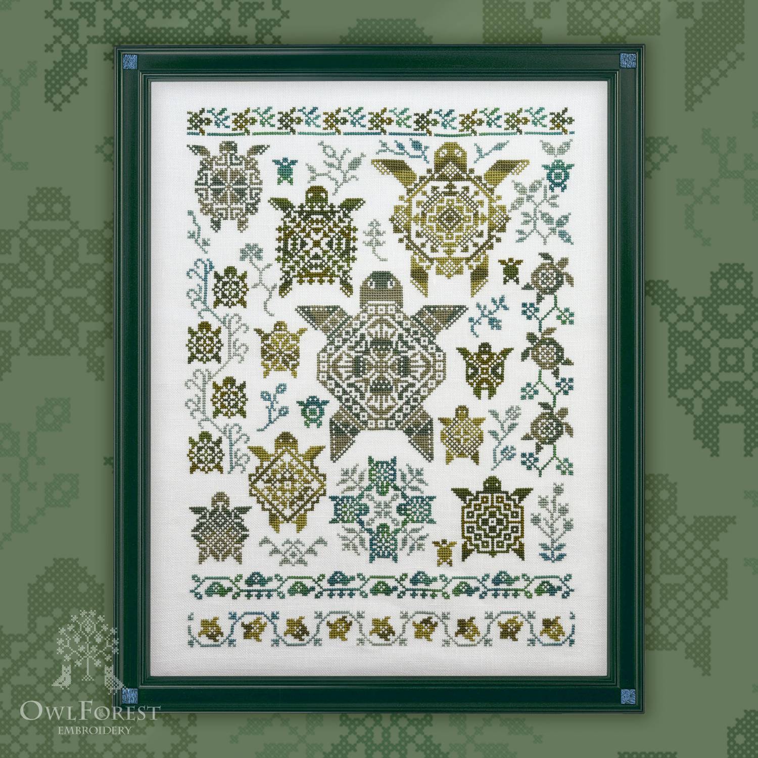 Turtle Quaker Chart by Owl Forest Embroidery | Tiffany's Stitchery